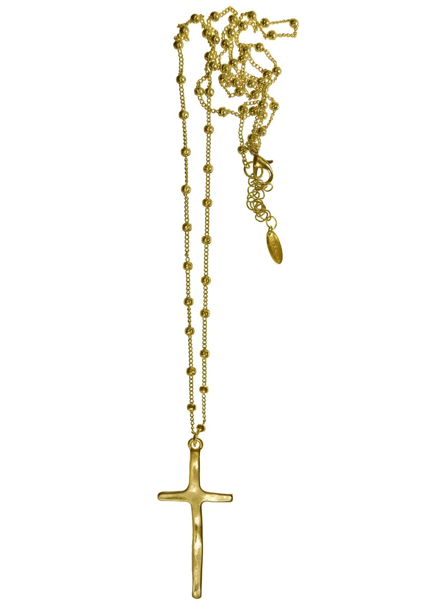 Latin Long Cross on Ball Chain Necklace